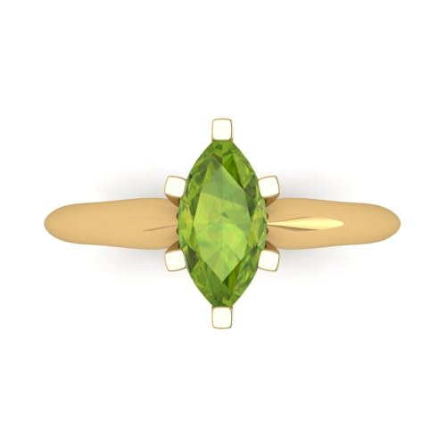 Clara Pucci 1.0 ct Marquise Cut Solitaire Natural Peridot Engagement Wedding Bridal Promise Anniversary Ring 18K Yellow Gold Size 4.5