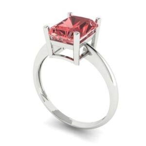 Clara Pucci 2.5ct Radiant Cut Solitaire Natural VVS1 Red Garnet Engagement Bridal Promise Anniversary Ring 18K White Gold Size 8.75