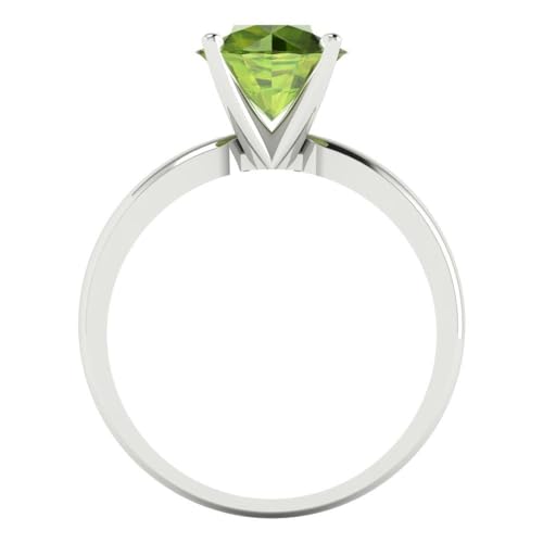 Clara Pucci 2.0 ct Round Cut Solitaire Natural Peridot Engagement Wedding Bridal Promise Anniversary Ring in 18K White Gold Size 8