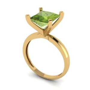 Clara Pucci 3.0 ct Princess Cut Solitaire Natural Peridot Engagement Wedding Bridal Promise Anniversary Ring 18K Yellow Gold Size 9.5