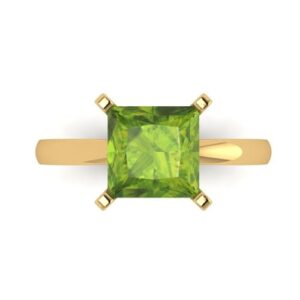 clara pucci 3.0 ct princess cut solitaire natural peridot engagement wedding bridal promise anniversary ring 18k yellow gold size 9.5