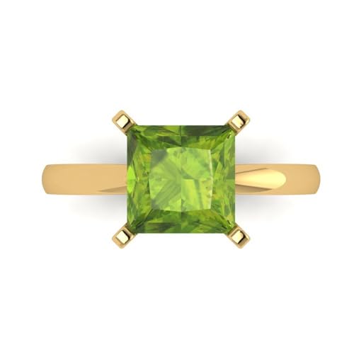 Clara Pucci 3.0 ct Princess Cut Solitaire Natural Peridot Engagement Wedding Bridal Promise Anniversary Ring 18K Yellow Gold Size 9.5