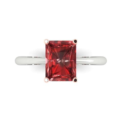 Clara Pucci 2.5ct Radiant Cut Solitaire Natural VVS1 Red Garnet Engagement Bridal Promise Anniversary Ring 18K White Gold Size 8.75