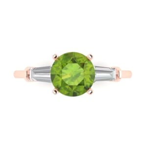 clara pucci 2.0 ct round baguette cut 3 stone solitaire natural peridot engagement promise anniversary bridal ring 18k rose gold 4.75