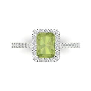 clara pucci 1.98 ct emerald cut solitaire halo genuine natural peridot engagement promise anniversary bridal ring 18k white gold 4.5