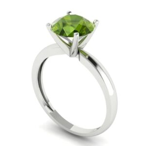 Clara Pucci 2.0 ct Round Cut Solitaire Natural Peridot Engagement Wedding Bridal Promise Anniversary Ring in 18K White Gold Size 8