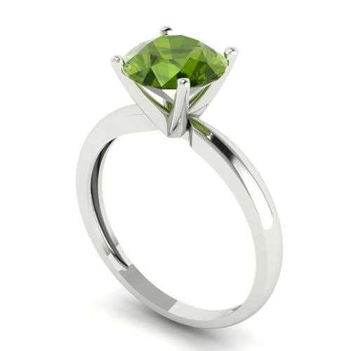 Clara Pucci 2.0 ct Round Cut Solitaire Natural Peridot Engagement Wedding Bridal Promise Anniversary Ring in 18K White Gold Size 8