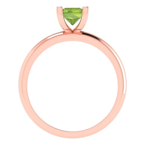 Clara Pucci 1.0 ct Emerald Cut Solitaire Natural Peridot Engagement Wedding Bridal Promise Anniversary Ring 18K Rose Gold Size 3.5