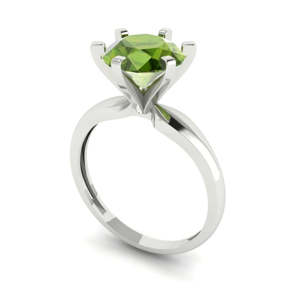 Clara Pucci 2.50ct Round Cut Solitaire Natural Peridot Excellent Engagement Bridal Promise Anniversary Ring in 18K White Gold Size 8.75