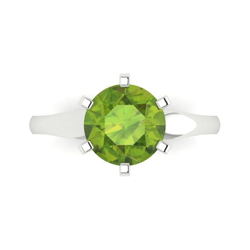 Clara Pucci 2.50ct Round Cut Solitaire Natural Peridot Excellent Engagement Bridal Promise Anniversary Ring in 18K White Gold Size 8.75