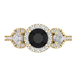 1.75ct round cut halo solitaire 3 stone natural black onyx engagement promise anniversary bridal ring 18k yellow gold 3.5