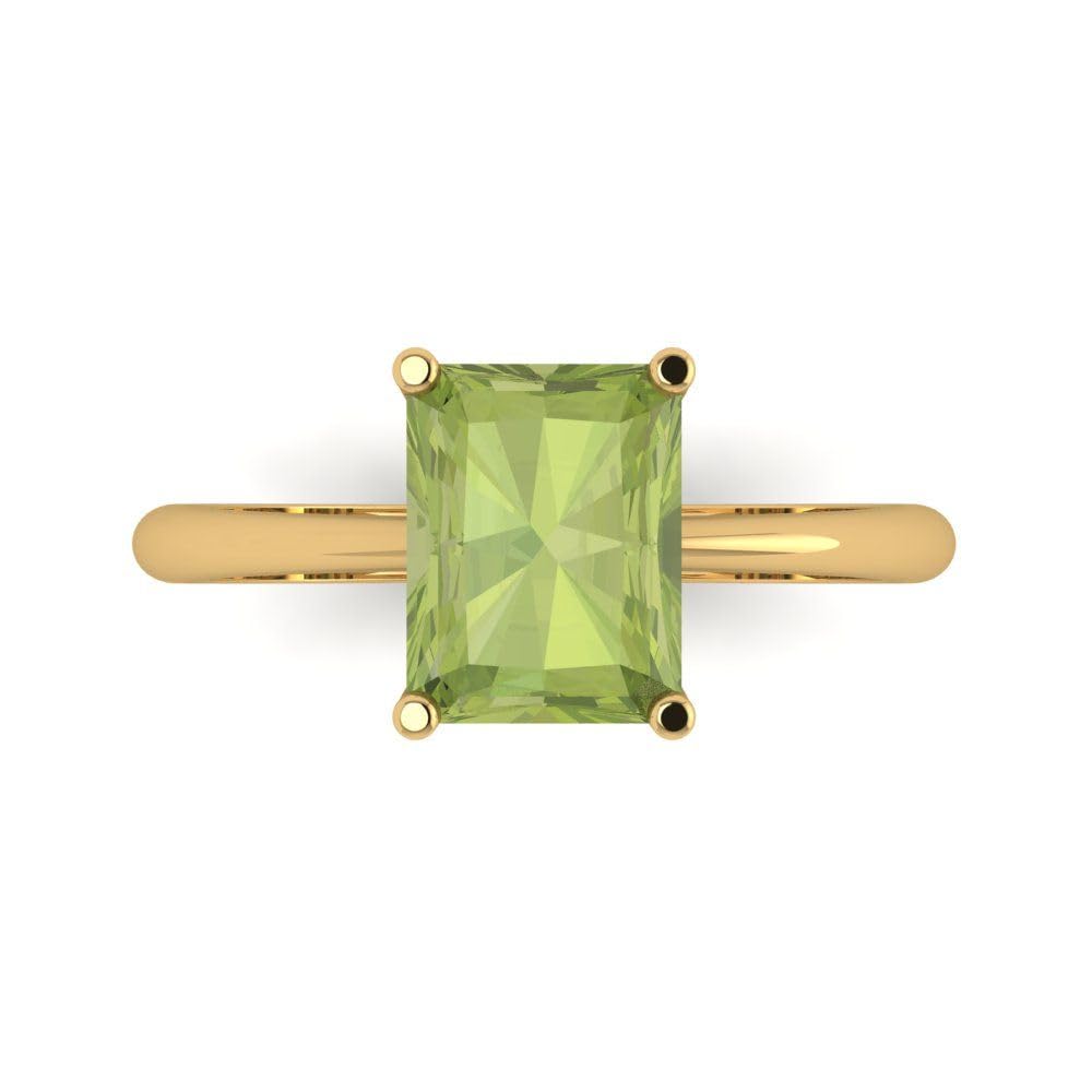 Clara Pucci 2.5ct Radiant Cut Solitaire Natural Peridot Engagement Wedding Bridal Promise Anniversary Ring 18K Yellow Gold Size 3.5