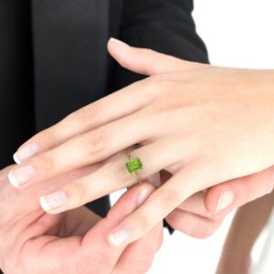 Clara Pucci 2.5ct Radiant Cut Solitaire Natural Peridot Engagement Wedding Bridal Promise Anniversary Ring 18K Yellow Gold Size 3.5