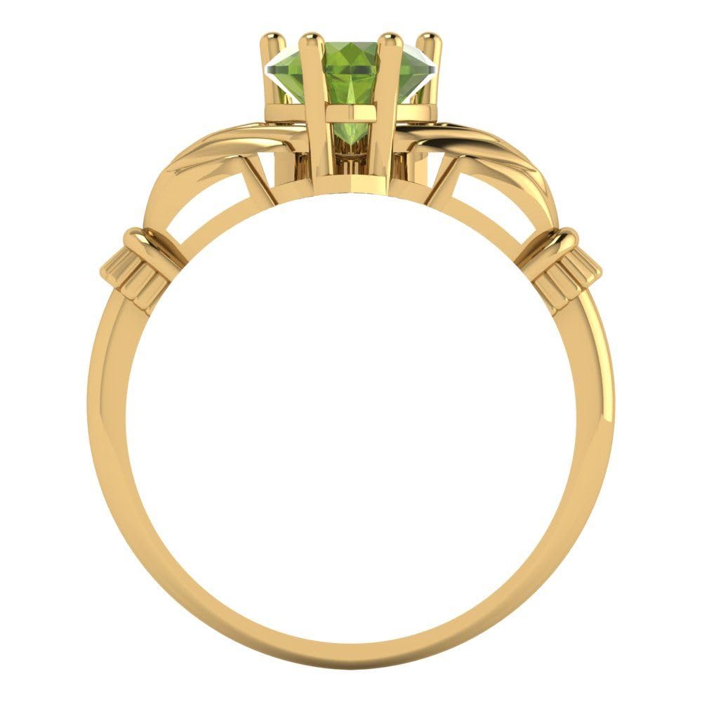 Clara Pucci 1.65 ct Heart Cut Irish Celtic Claddagh Solitaire W/Accent Real Peridot Bridal Wedding Statement Ring 18K Yellow Gold 10.25