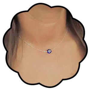 genbree boho choker necklace evil eye necklaces chain short jewelry for women (blue)