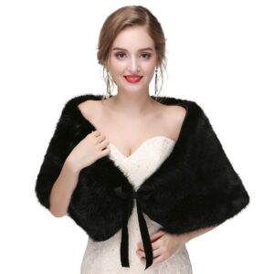 haloty women bride wedding faux fur shawl 1920s fur stole bridal fur shawls and wraps wedding faux fur stole fur capelet fur cape fur shrug for women and girls(black)