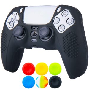 9cdeer 1 piece of silicone studded dots protective sleeve case cover skin + 6 thumb grips analog caps for ps5 controller, black