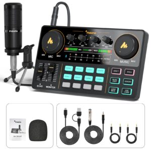 maono podcast equipment bundle audio mixer all-in-one podcast production studio with 3.5mm microphone for live streaming, podcast recording, pc, smartphone, dj maonocaster lite (au-am200-s1)