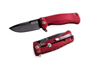 lion steel sr22a sleipner frame lock folding pocket knife - machined aluminum handle, ikbs ball bearing system, dual carry clip (red handle, black blade), one size