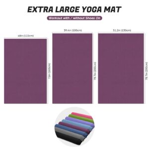 Odoland Large Yoga Mat 78.7'' x 51.2'' (6.56'x4.26') x6mm for Pilates Stretching Home Gym Workout, Extra Thick Non Slip Exercise Mat with Carry Strap, Dull Purple