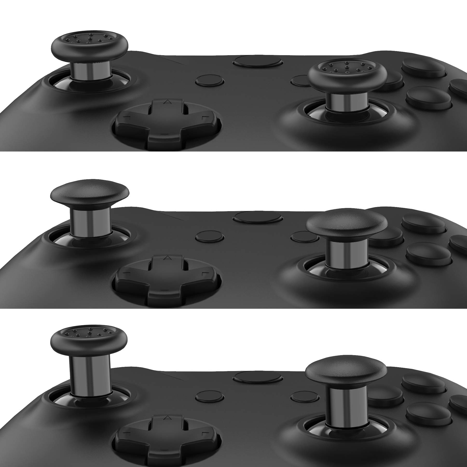 eXtremeRate ThumbsGear Interchangeable Thumbstick, 3 Height Plastic Base, 2 Grip Designs for Xbox Series X/S, Xbox One Controllers (Black)