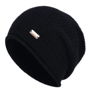 jaxmonoy black slouchy beanies for women winter soft warm cashmere hat skull cap ladies knit wool beanie hat for women - black