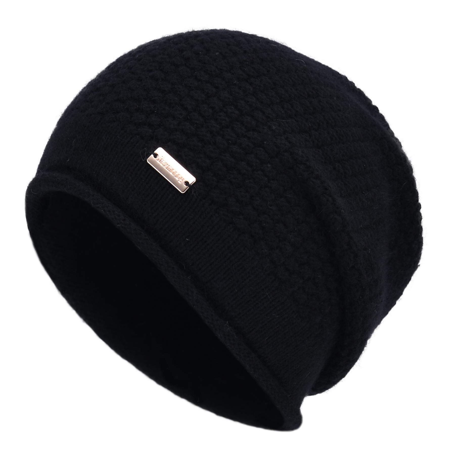 jaxmonoy Black Slouchy Beanies for Women Winter Soft Warm Cashmere Hat Skull Cap Ladies Knit Wool Beanie hat for Women - Black