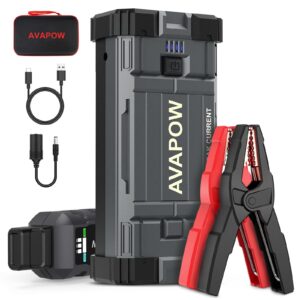 avapow car battery jump starter 3000a peak, jumpstart with force start function, portable starters for up to 8l gas 8l diesel engine with booster function,12v lithium jump charger pack box