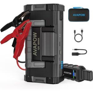 avapow 6000a car battery jump starter(for all gas or up to 12l diesel) powerful car jump starter with dual usb quick charge and dc output,12v jump pack with built-in led bright light