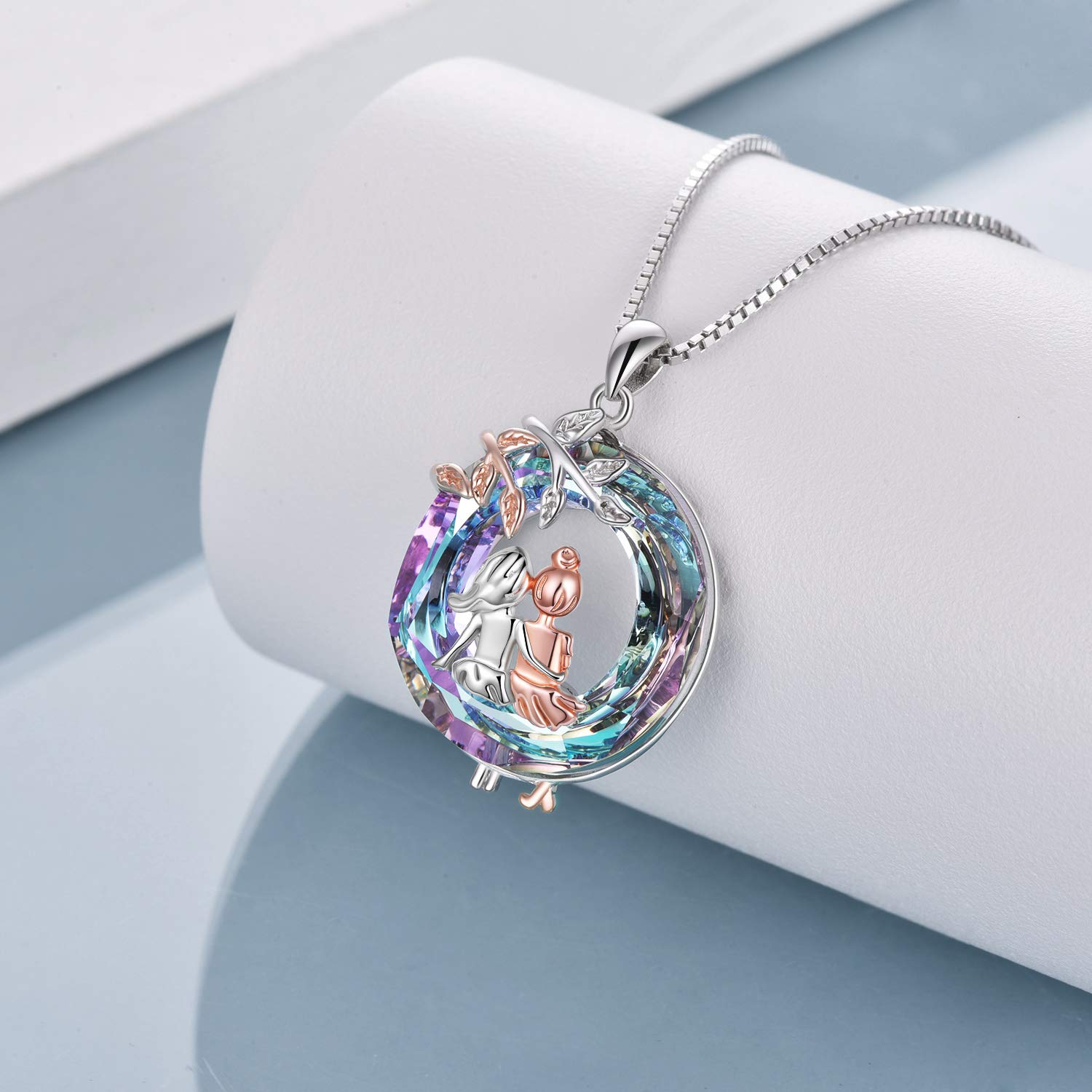 AOBOCO Sisters Gifts from Sister Sterling Silver Crystal Necklace Female Friendship Jewelry Birthday Mothers Day Gifts for My Sister Mom Women