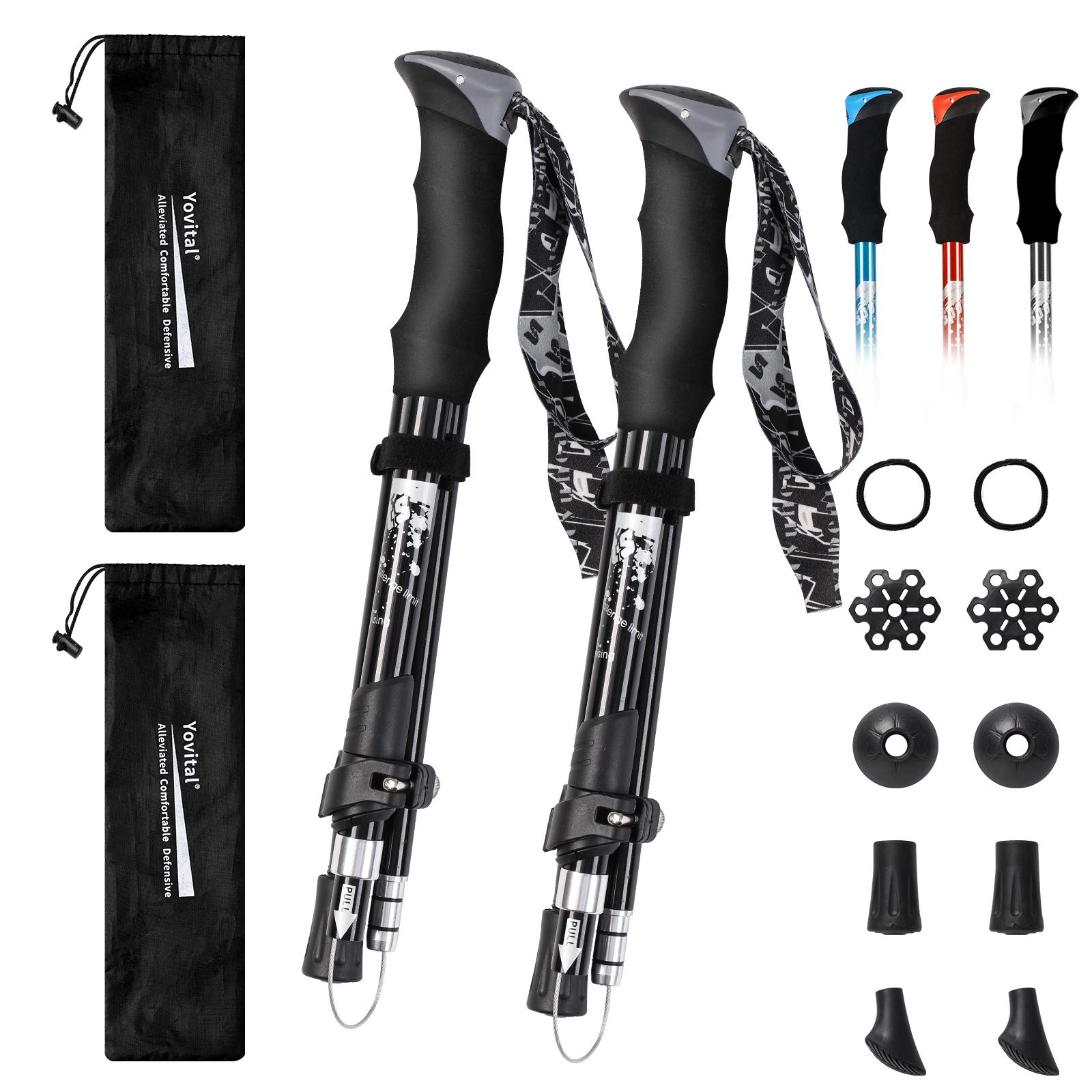 YOVITAL Trekking Poles Collapsible Hiking Poles - Aluminum 7075 Adjustable Hiking Walking Sticks with Quick Locks, Expandable to 53"and Ultralight Poles for Hiking Camping Mountains Walking（Set of 2）