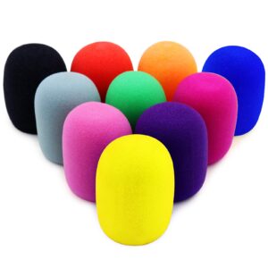 10 pack microphone covers for mic, washable microphone wind cover, handheld microphone foam covers black, microphone filter cover for ktv stage device performance（10 colors）