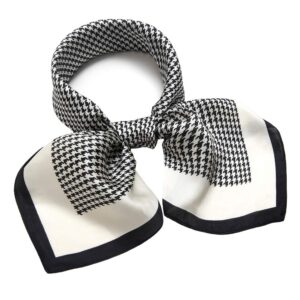 nasoperfect 27 inch silk feeling scarf square satin head scarf fashion houndstooth neck scarfs for women black and white