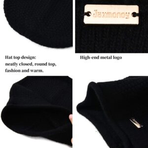 jaxmonoy Black Slouchy Beanies for Women Winter Soft Warm Cashmere Hat Skull Cap Ladies Knit Wool Beanie hat for Women - Black