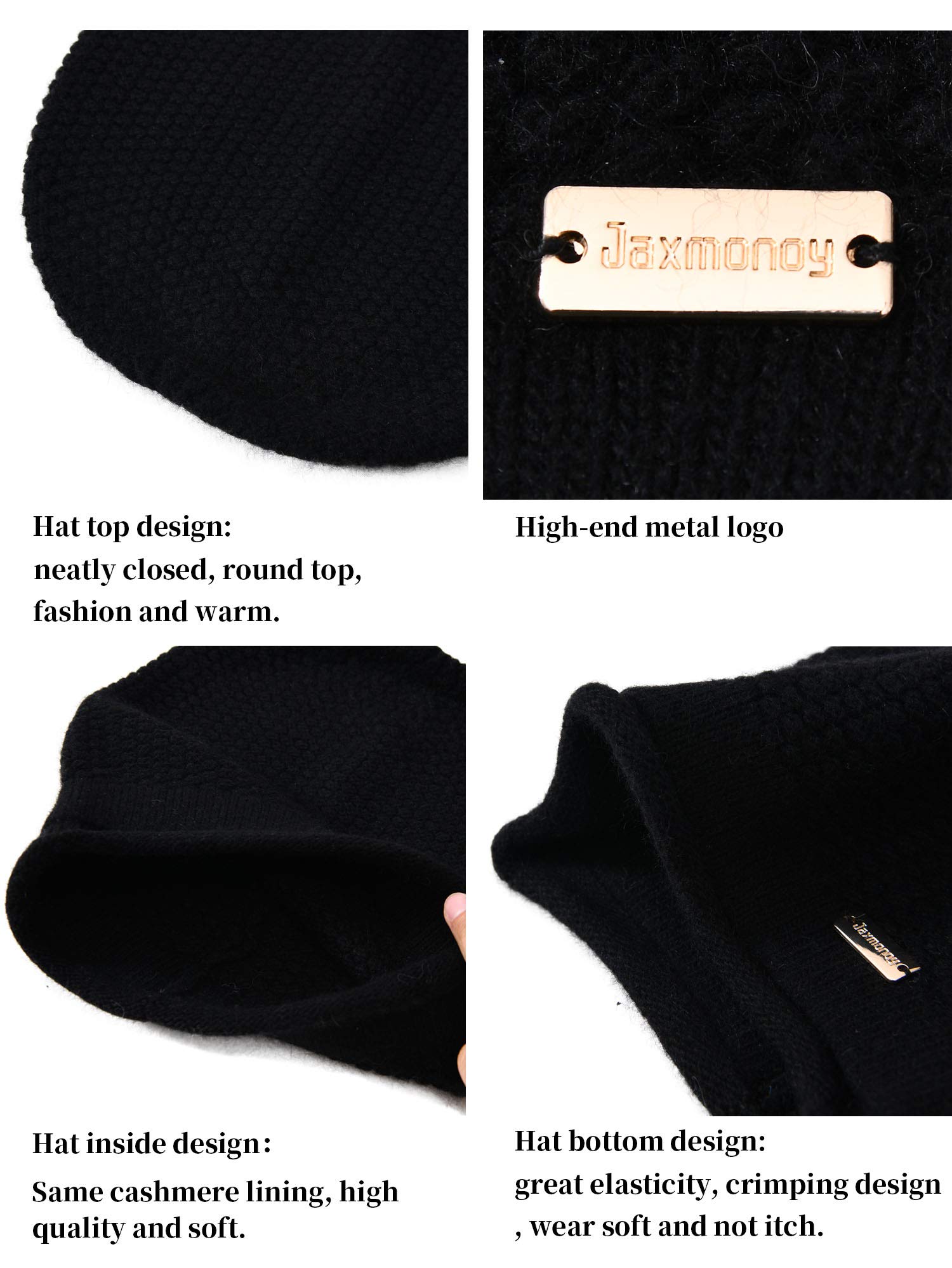 jaxmonoy Black Slouchy Beanies for Women Winter Soft Warm Cashmere Hat Skull Cap Ladies Knit Wool Beanie hat for Women - Black