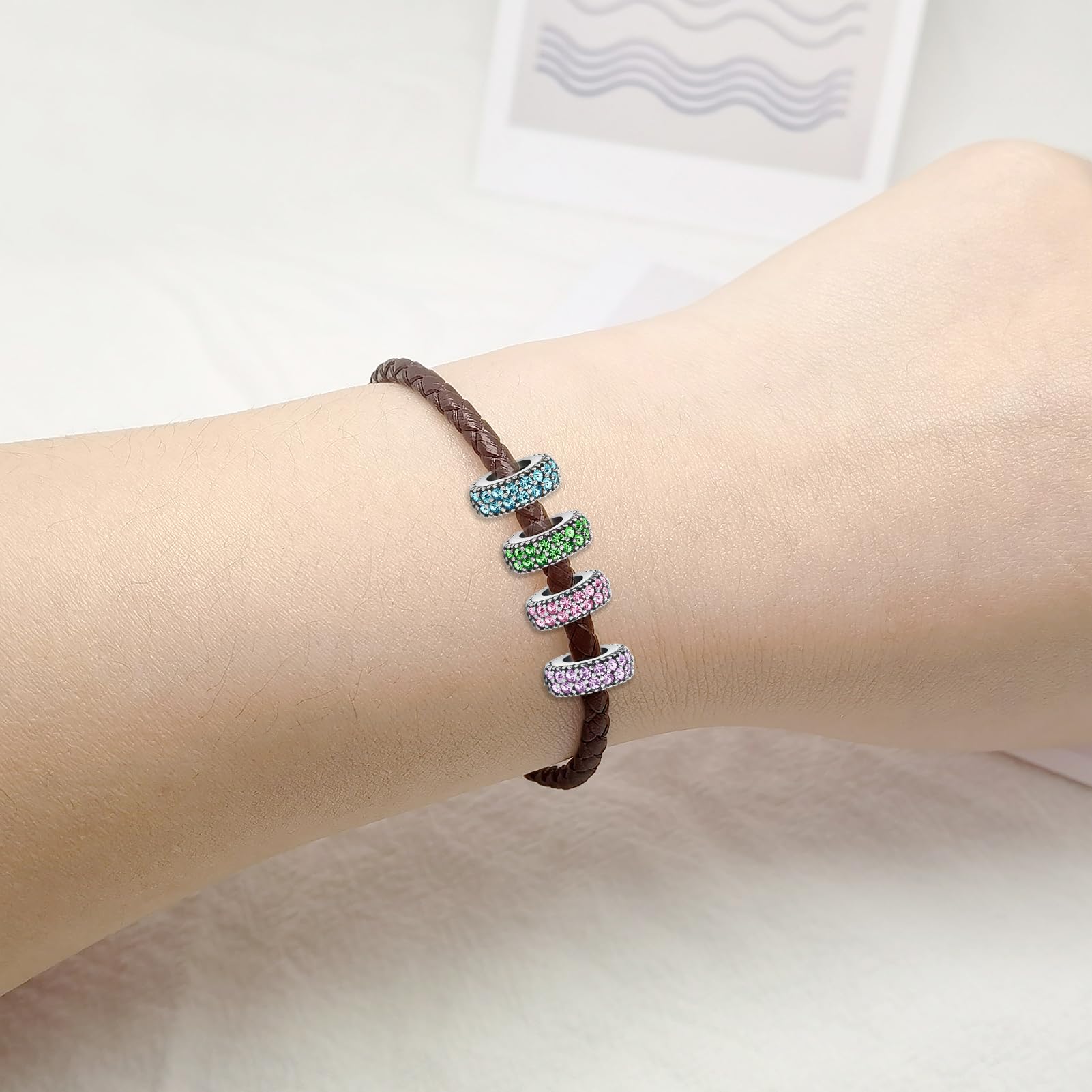 QeenseKc Inspiration Pave Spacer Charm Bule Birthstone Bead Birthday Gift for Pandöra Bracelet