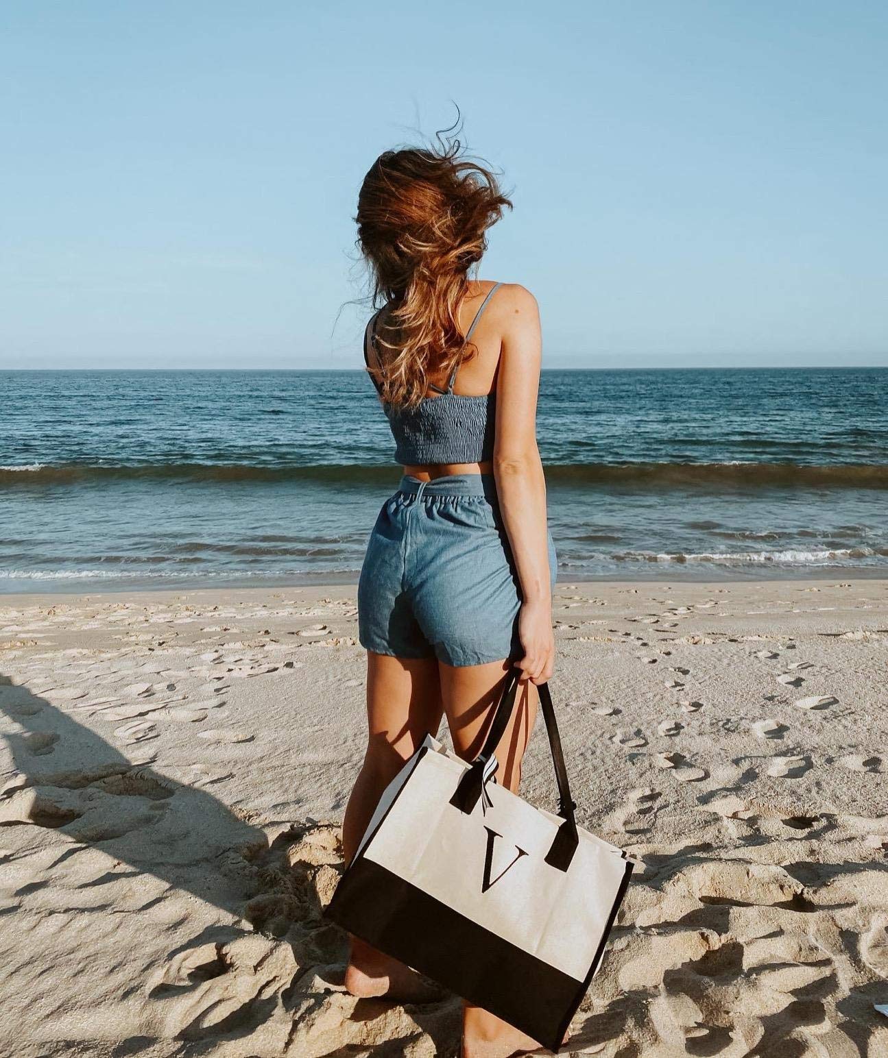 VANESSA ROSELLA Monogram Tote Bag with 100% Cotton Canvas and a Chic Personalized Monogram (Navy Block Letter - M)