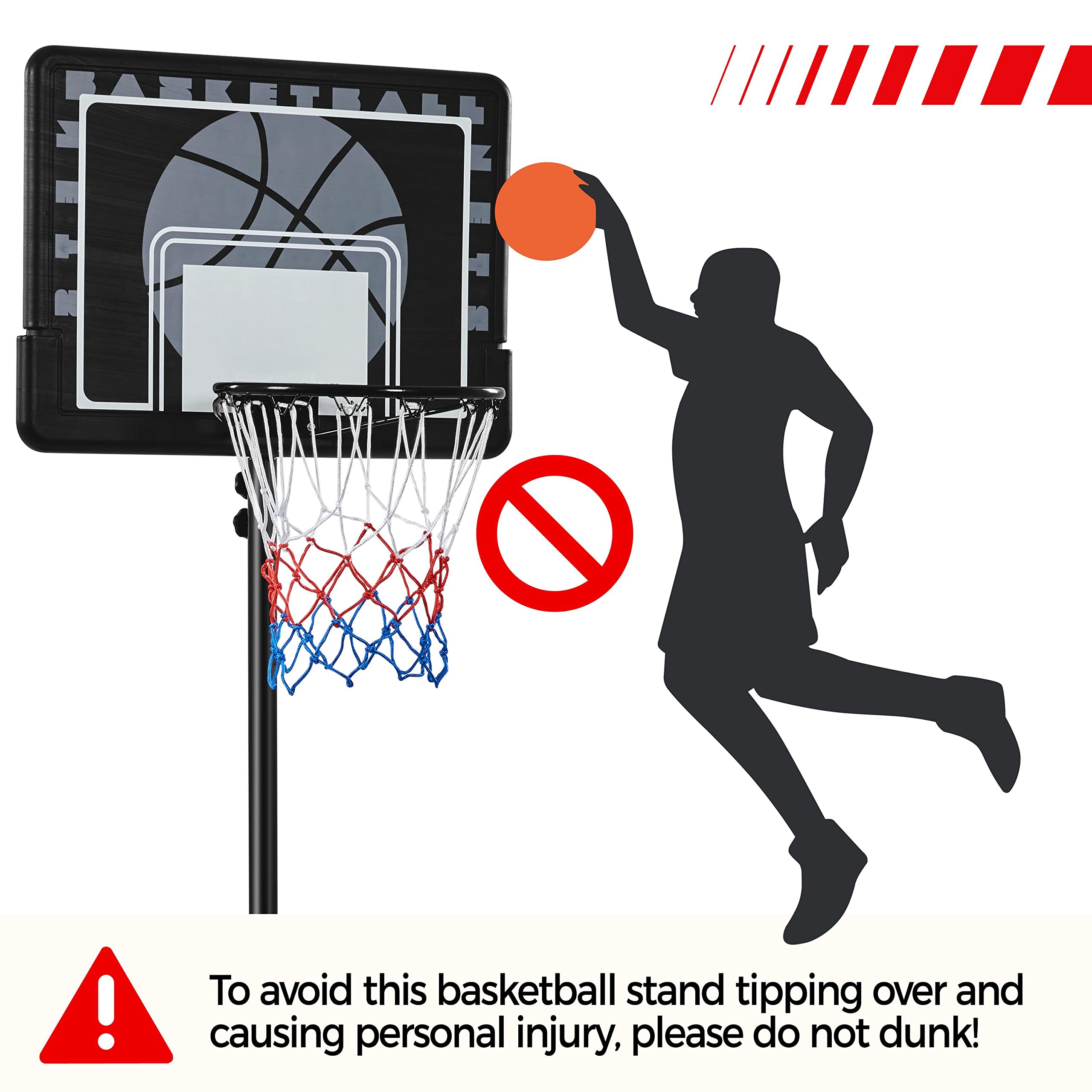 Topeakmart Portable Basketball Hoop System Free Standing Basketaball Goal Set 7.7ft-8.7ft Baskatball Net Stand with 32'' PE Backboard & Fillable Base