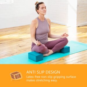 Sol Living Yoga Blocks 2 Pack High Density EVA Foam Yoga Cushion Stretching Pilates Meditation Exercise Equipment Support Deepen Poses Odor Free Non Slip Yoga Accessories - 4" x 6" x 9"- Teal