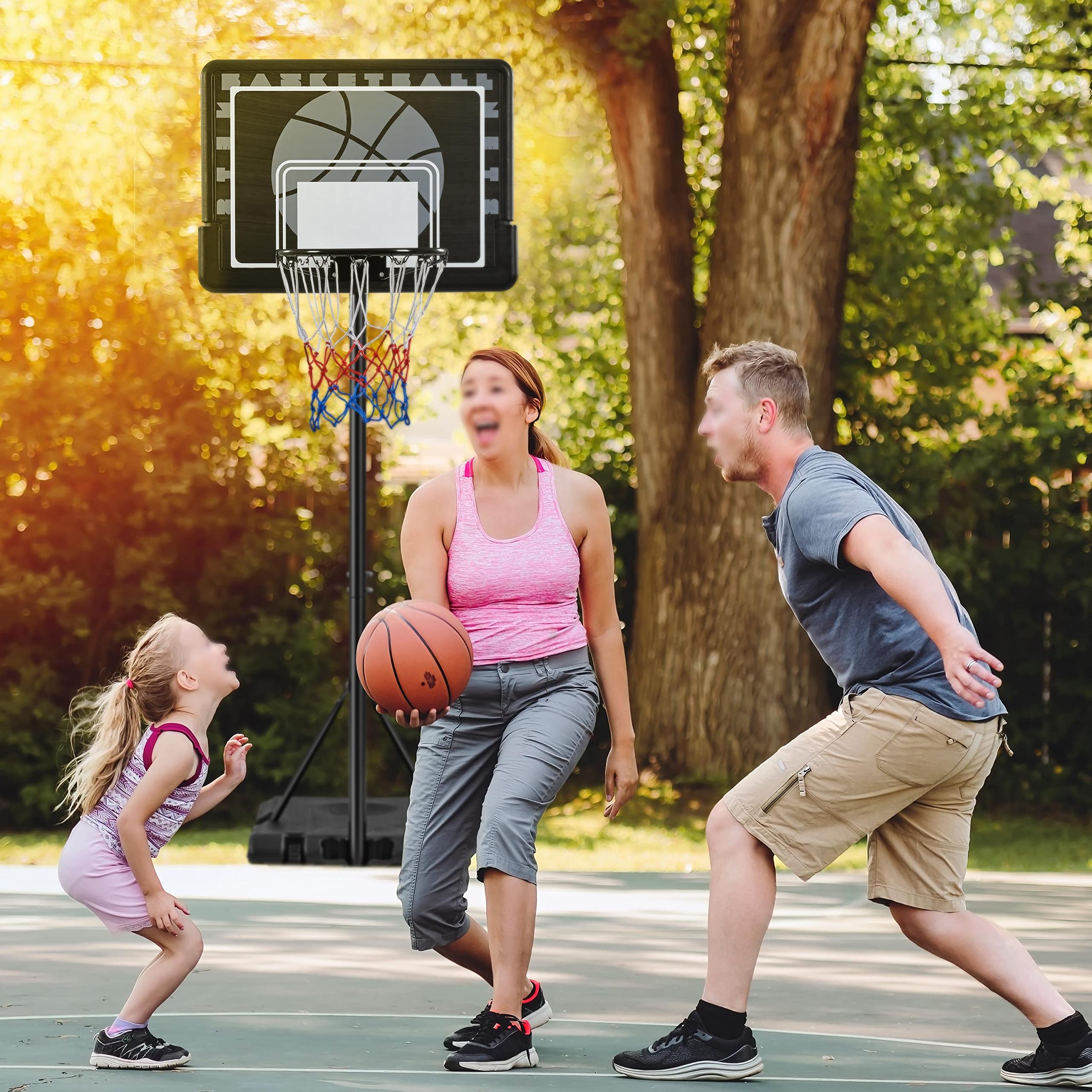 Topeakmart Portable Basketball Hoop System Free Standing Basketaball Goal Set 7.7ft-8.7ft Baskatball Net Stand with 32'' PE Backboard & Fillable Base