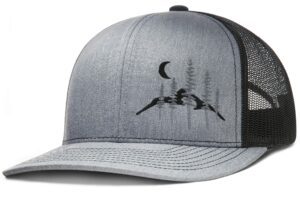 larix wild black moon design heather grey and black snapback trucker hat