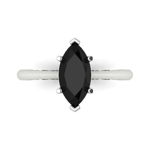 1.50 ct Marquise Cut Solitaire Natural Black Onyx Engagement Bridal Promise Anniversary Ring 18K White Gold Size 3.75