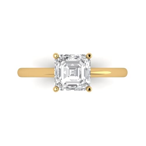 Clara Pucci 1.50 ct Asscher Cut Solitaire White Lab Created Sapphire Engagement Bridal Promise Anniversary Ring 18K Yellow Gold Size 3.5