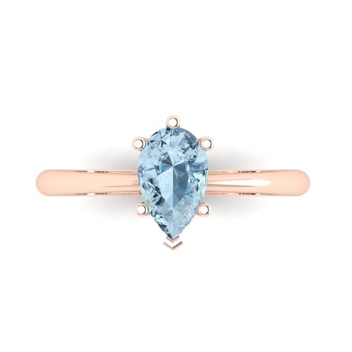 Clara Pucci 1.0 ct Pear Cut Solitaire Blue Simulated Diamond Engagement Wedding Bridal Promise Anniversary Ring 18K Rose Gold Size 7.75