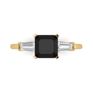 1.62ct sq emerald cut 3 stone solitaire natural black onyx engagement promise anniversary bridal ring 18k yellow gold 8.5