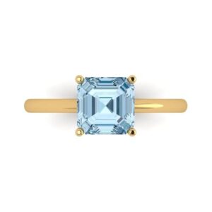 clara pucci 2.0 ct asscher cut solitaire blue simulated diamond engagement bridal promise anniversary ring 18k yellow gold size 3.75