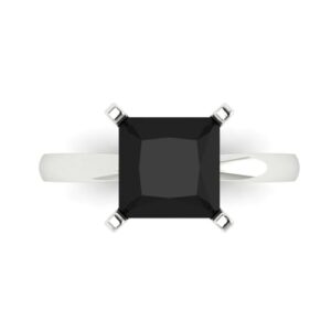 3.0 ct princess cut solitaire natural black onyx engagement wedding bridal promise anniversary ring 18k white gold size 6.25