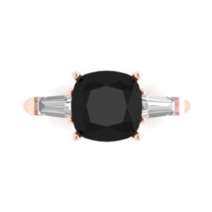 3.50 ct cushion cut 3 stone solitaire genuine natural black onyx engagement promise anniversary bridal ring 18k rose gold 4