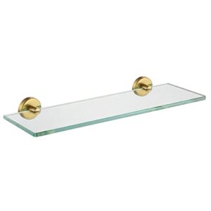 jqk bathroom glass shelf gold, tempered glass shower storage 16 by 5 inches, 304 stainless steel brushed gold wall mount, tgs101-bg