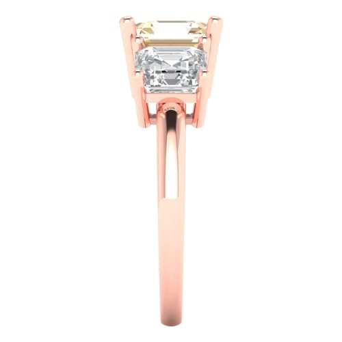 3.25ct Sq Emerald cut 3 stone Solitaire Natural Brown Morganite Engagement Promise Anniversary Bridal Ring 18K Rose Gold 4